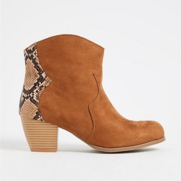 torrid | Shoes | Torrid Faux Brown Suede Western Bootie With Snake Skin ...